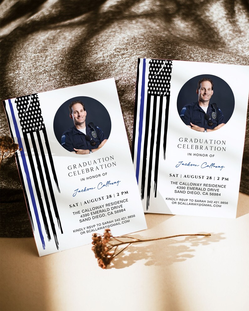 Police Academy Graduation Invitation Template, Printable Thin Blue Line ...
