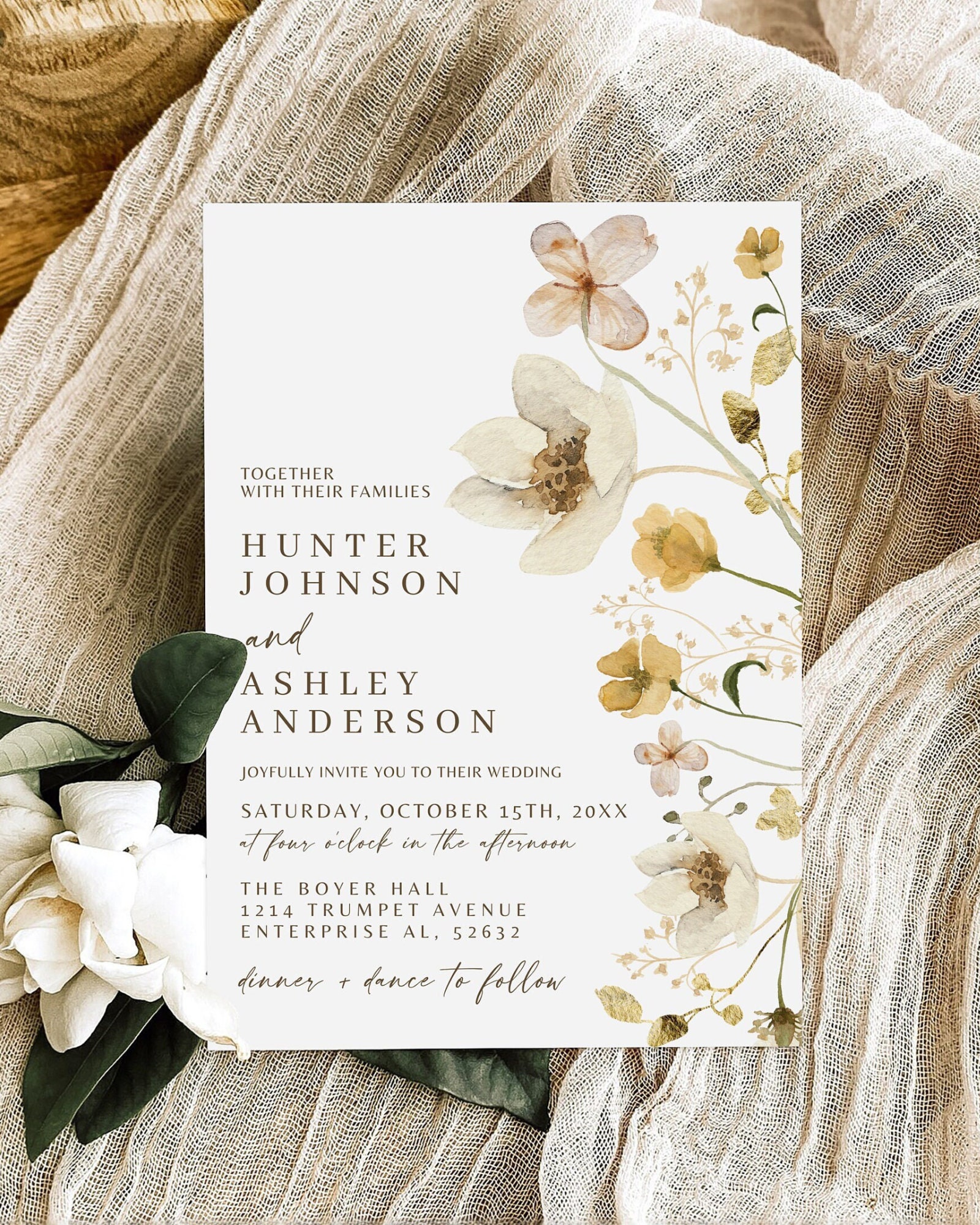 Boho Wedding Invitation Suite, Wildflower Wedding Invitation, Rustic ...