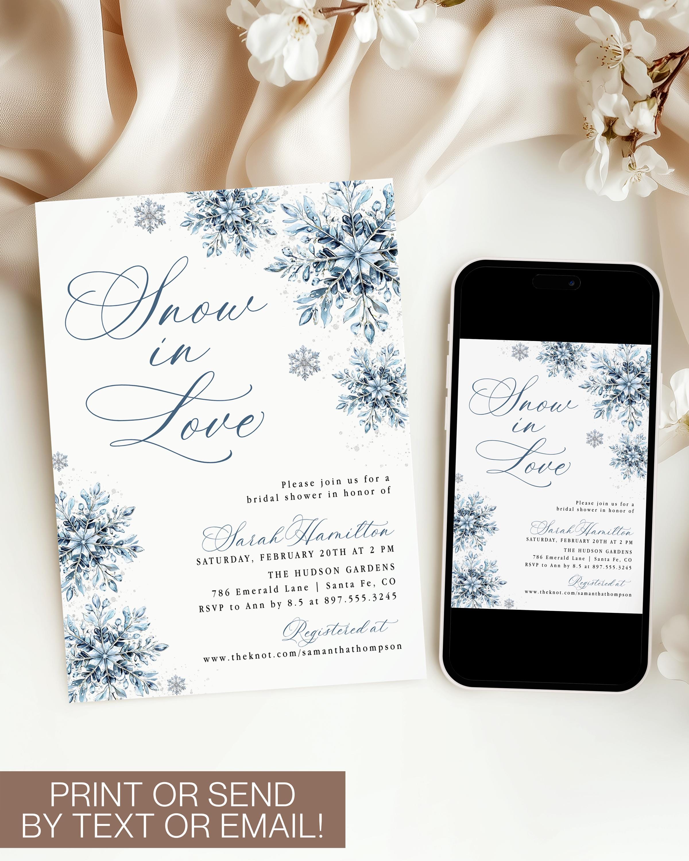 Snow in Love Bridal Shower Invite Snowflake Bridal Shower Invitation ...