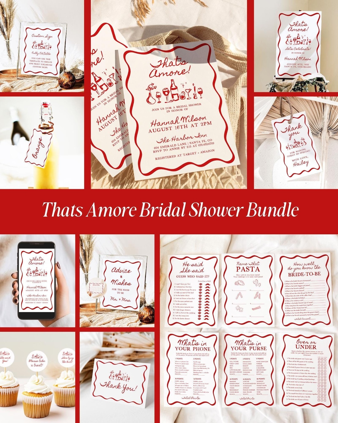 Thats Amore Bridal Shower Invitation Template Bundle DIY Editable Wedding Shower Invite ...