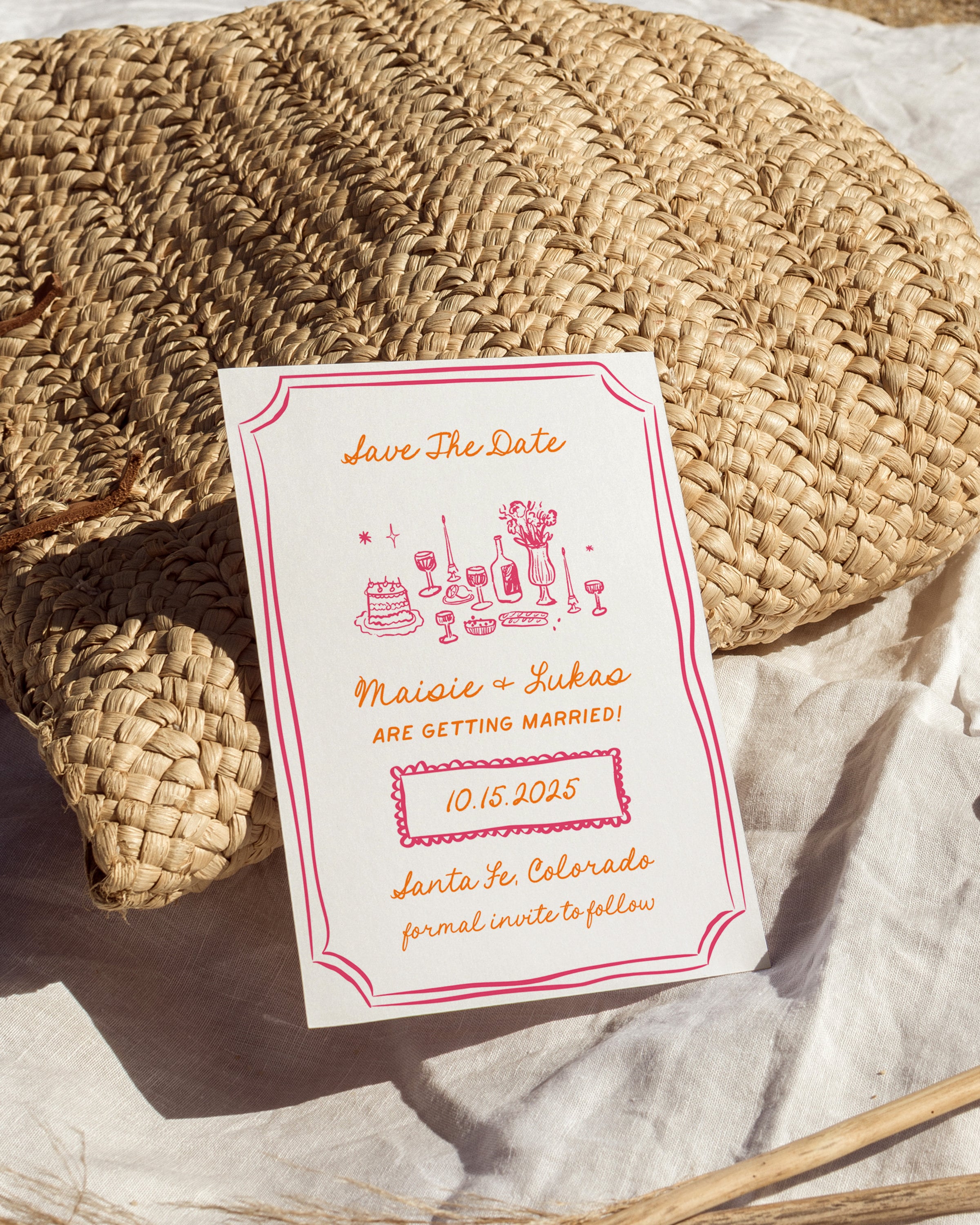 Whimsical Hand Drawn Invite, Handwritten Wavy Border Save the Date ...