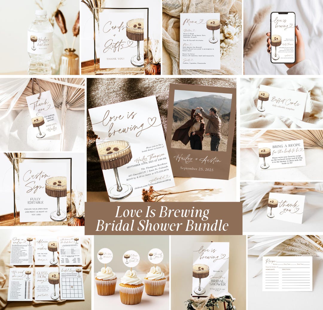 Love is Brewing Bundle, Espresso Martini Bridal Shower Invitation Template, Printable Brunch ...