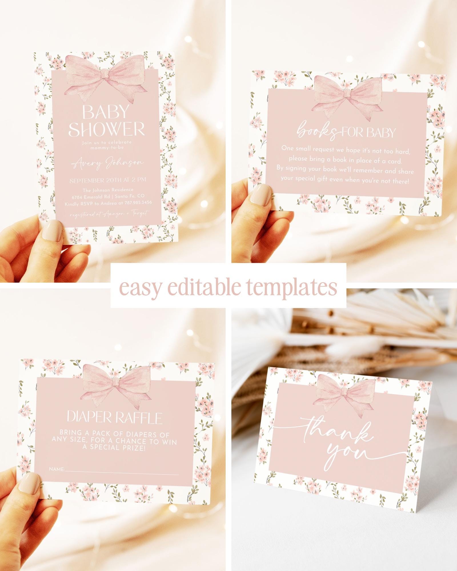 DIY Editable Coquette Shabby Chic Baby Shower Invitation Bundle ...