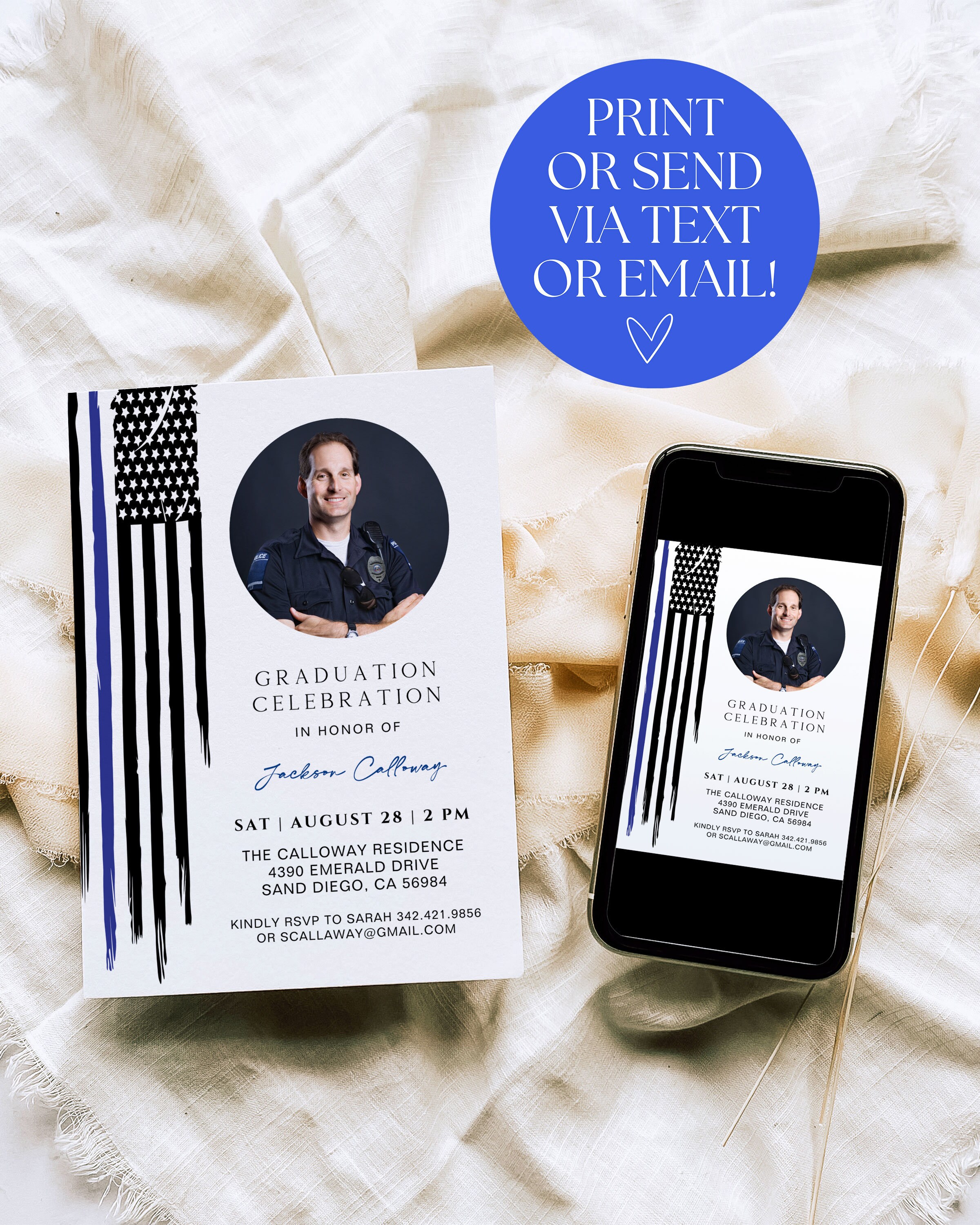 Police Academy Graduation Invitation Template, Printable Thin Blue Line ...