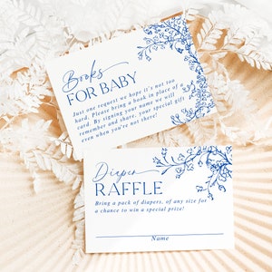 Blue Baby Shower Invitation Set Template, Printable Vintage Floral ...