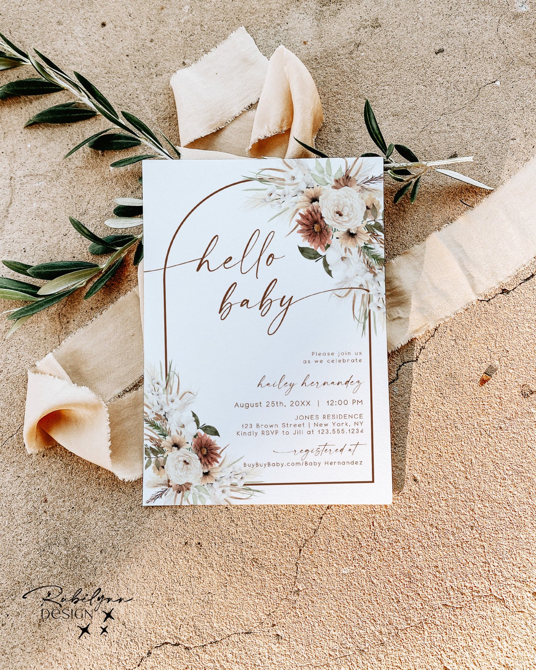 Pampas Grass Baby Shower Invite, Editable Boho Girl Baby Shower, Rustic ...