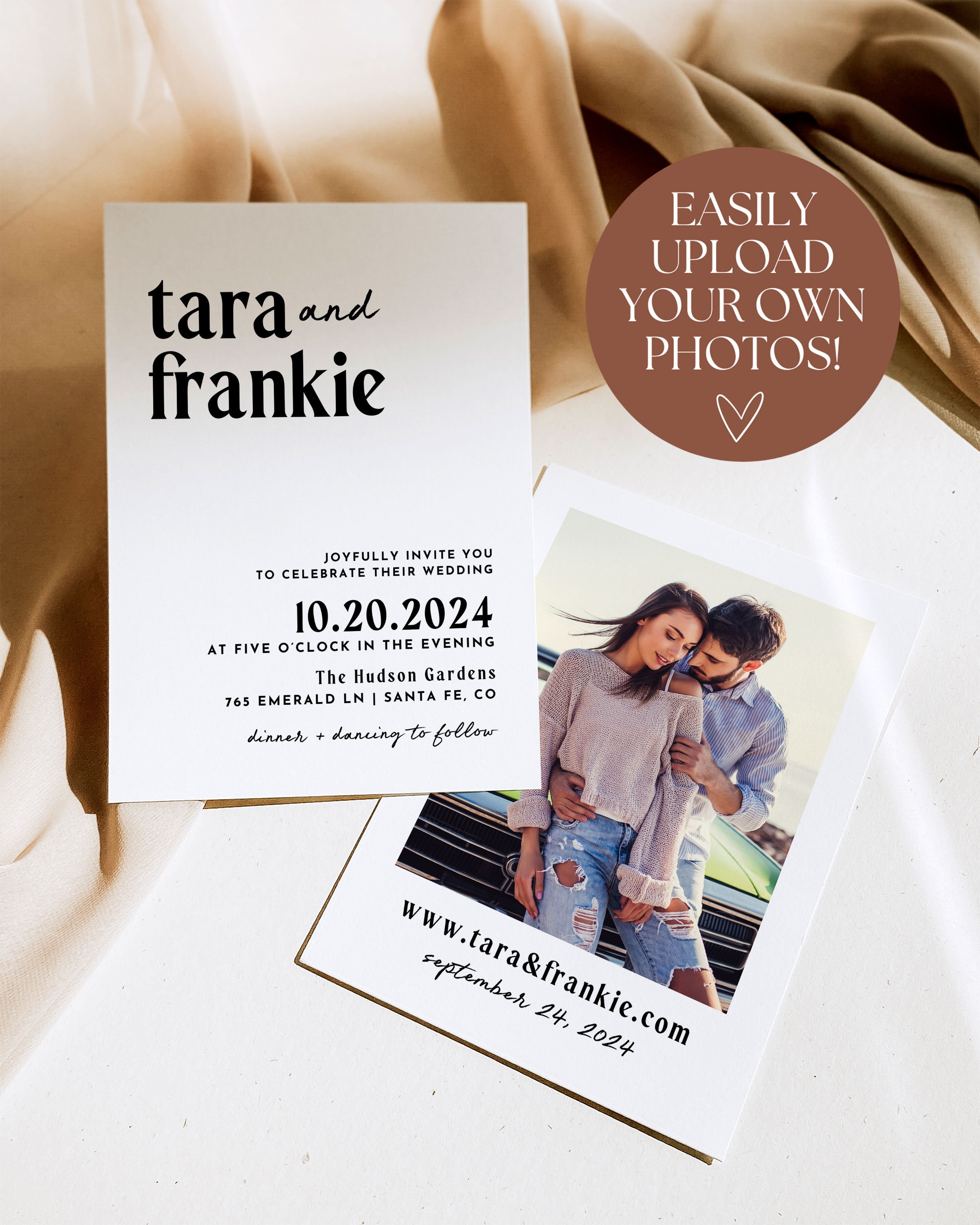 Modern Retro Wedding Invitation Template, DIY Editable Minimalist Photo ...