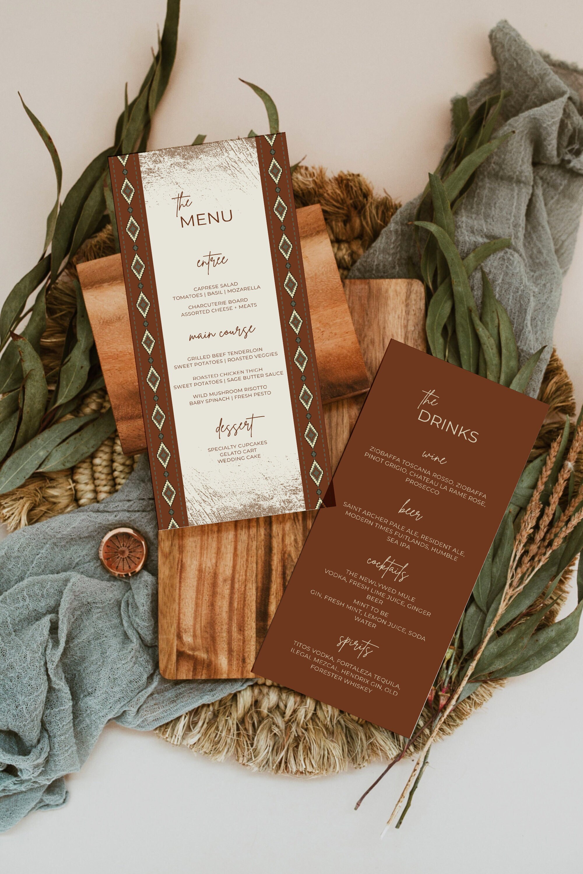 Western Aztec Wedding Menu, Rustic Wedding Menu, Southwestern Wedding ...