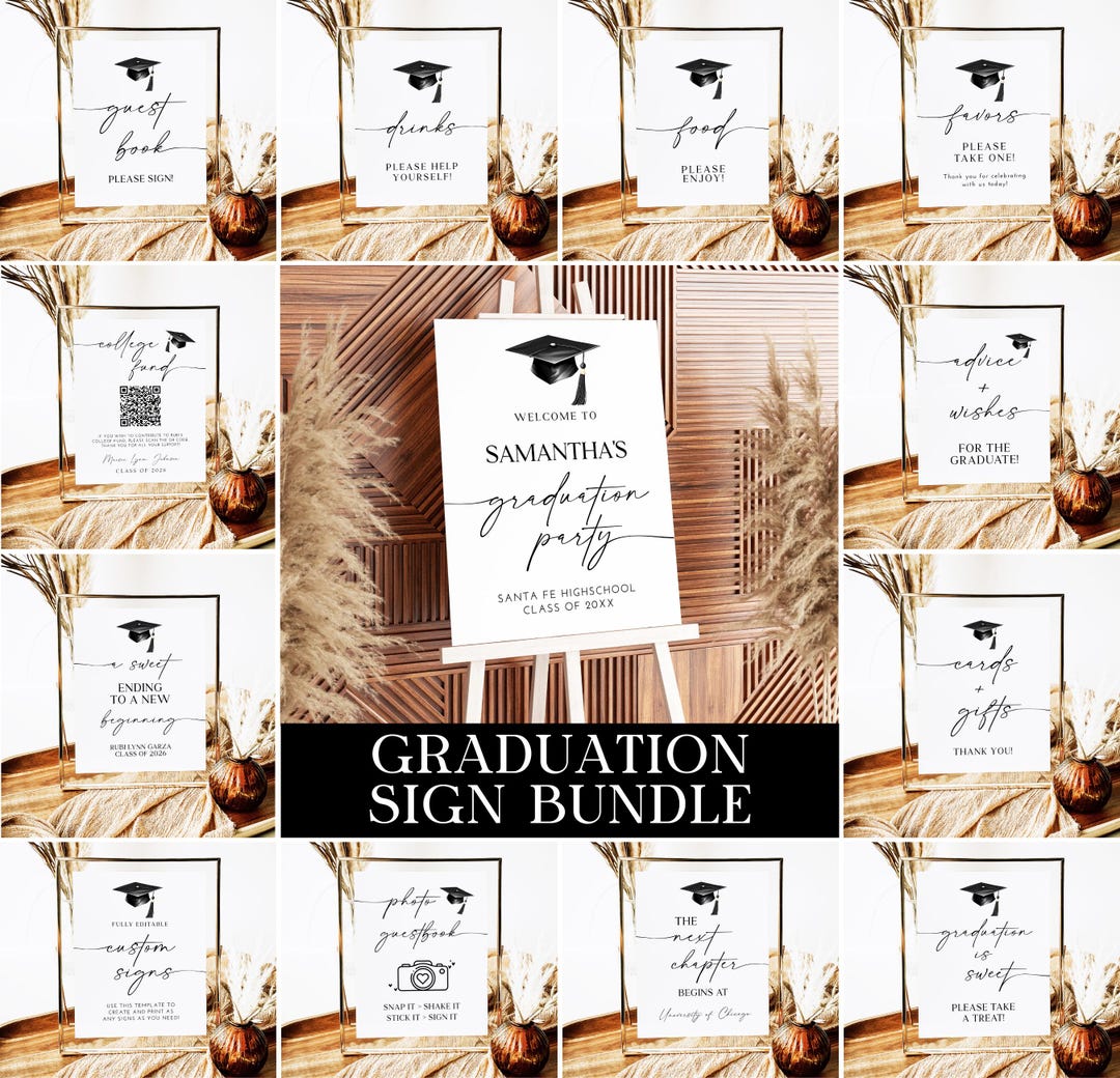 Graduation Party Sign Bundle, Editable Grad Party Templates, Printable ...