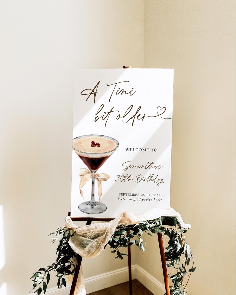 Espresso Martini Birthday Party Welcome Sign Template, A Tini Bit Older ...