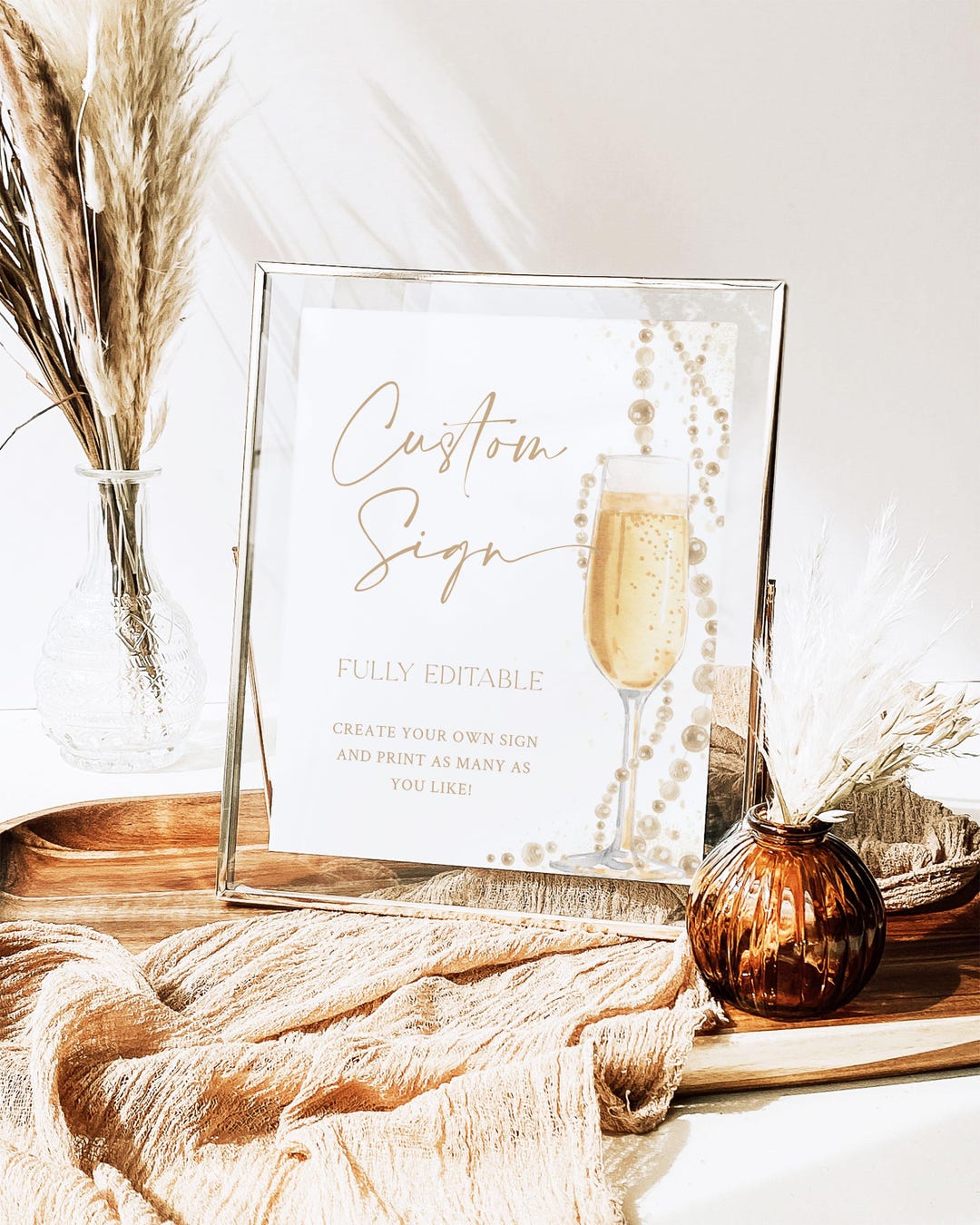 Pearls and Prosecco Bridal Shower Sign Template, DIY Editable Brunch ...