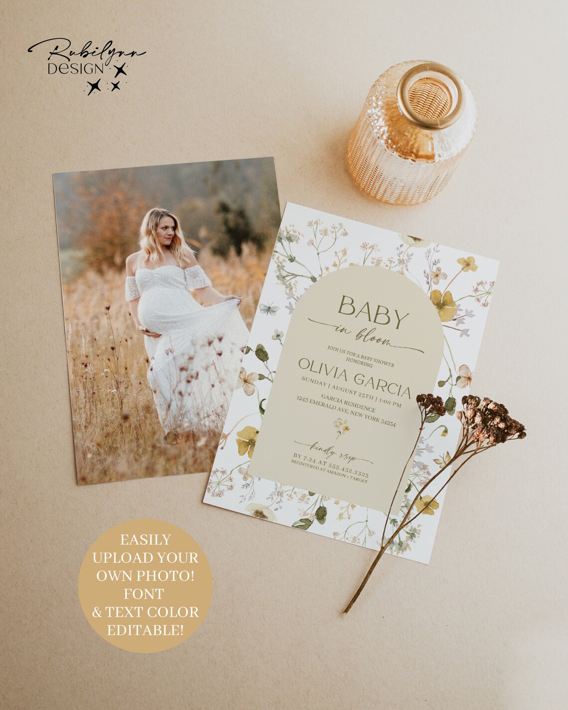 Baby in Bloom Invitation, Baby Shower Invitation, Spring Summer Floral ...