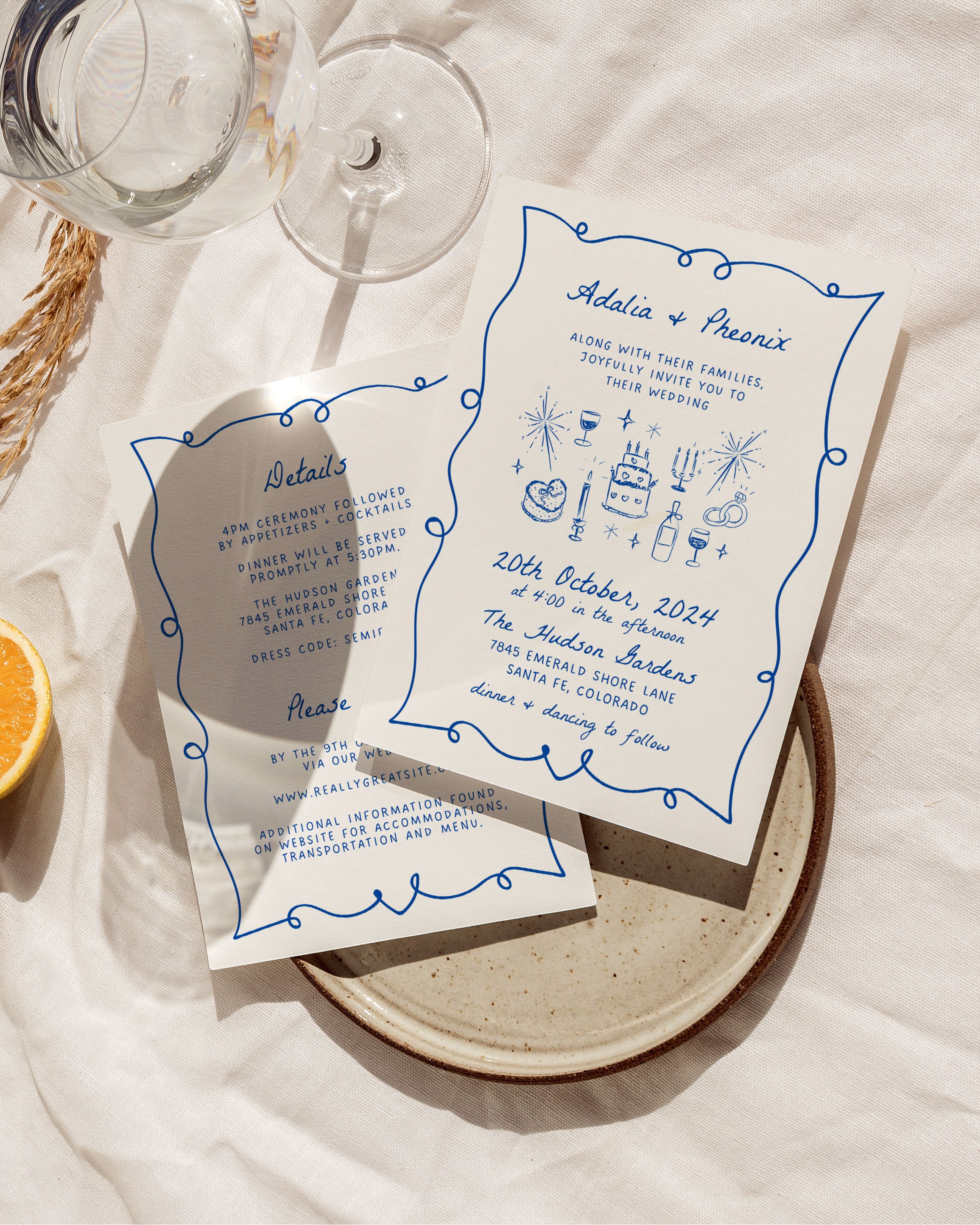 Hand Drawn Wedding Invitation Template, Whimsical Double Sided Invites ...