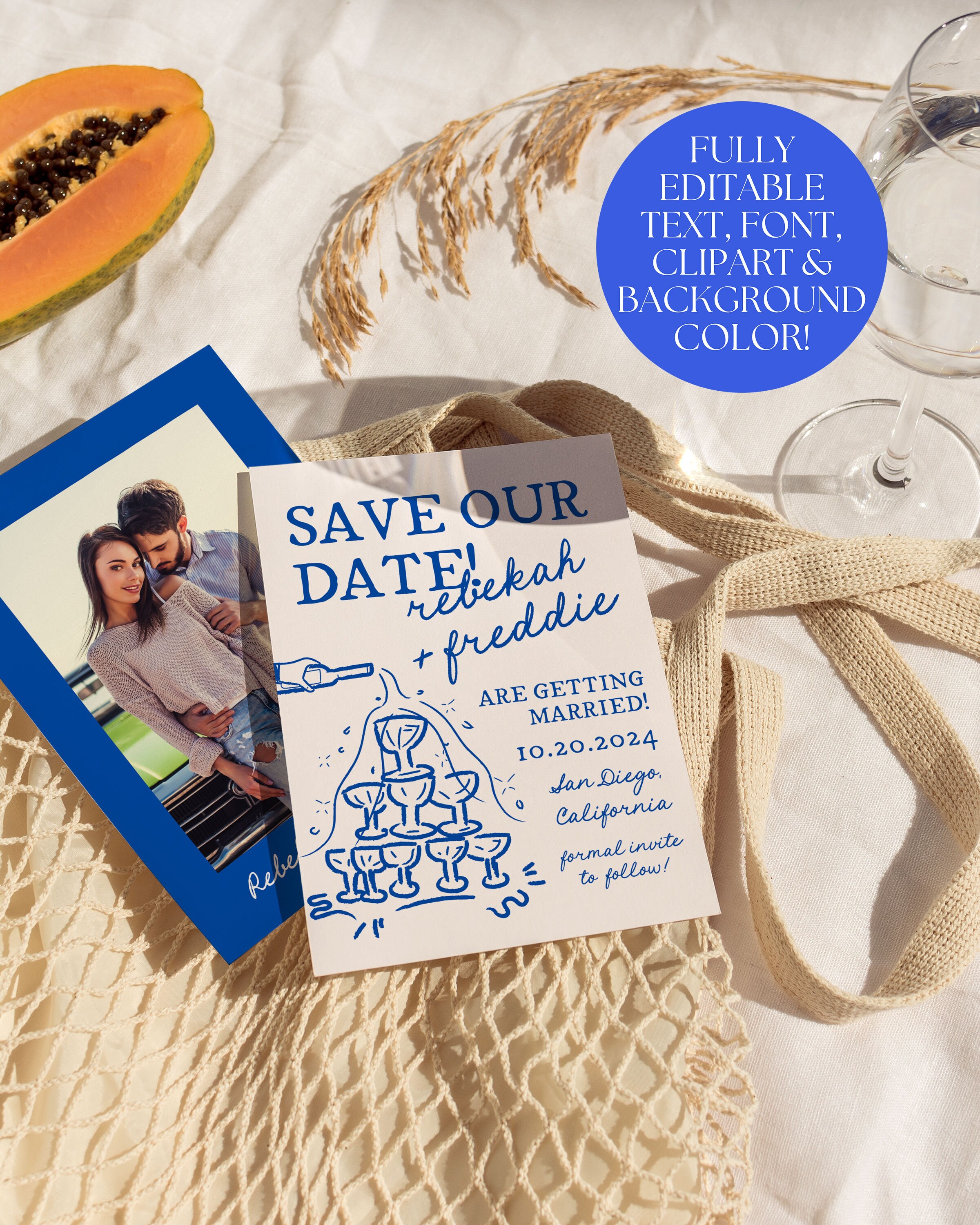 Save The Date Template Hand Drawn Parisian Champagne Tower Invitation