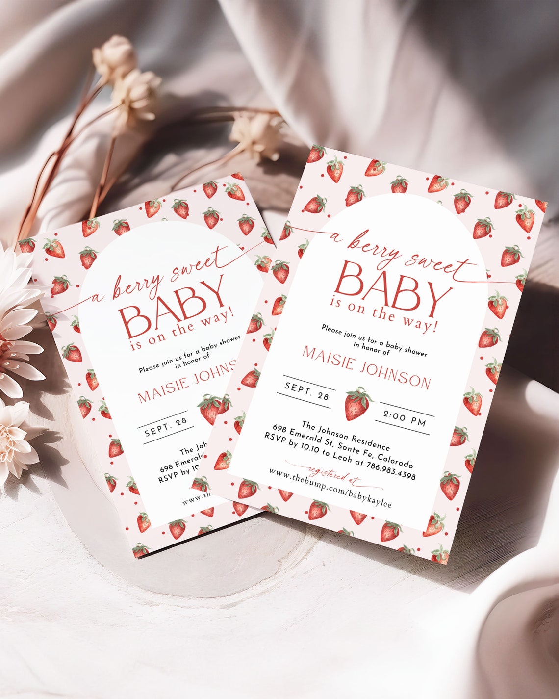 Strawberry Baby Shower Invitation Template, Berry Sweet Baby on the Way ...