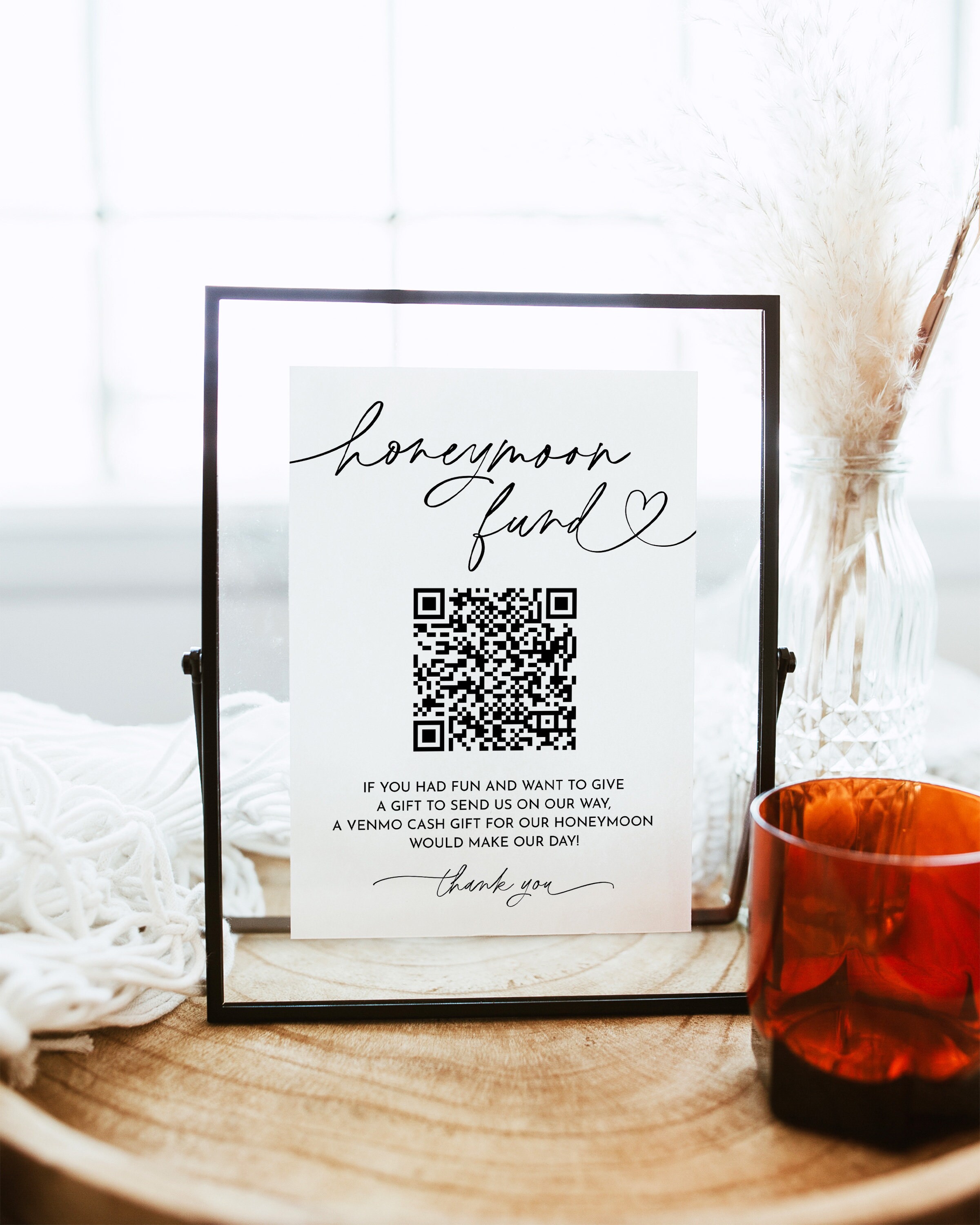 Wedding Honeymoon Fund Sign Template, DIY Editable Minimalist QR Code ...