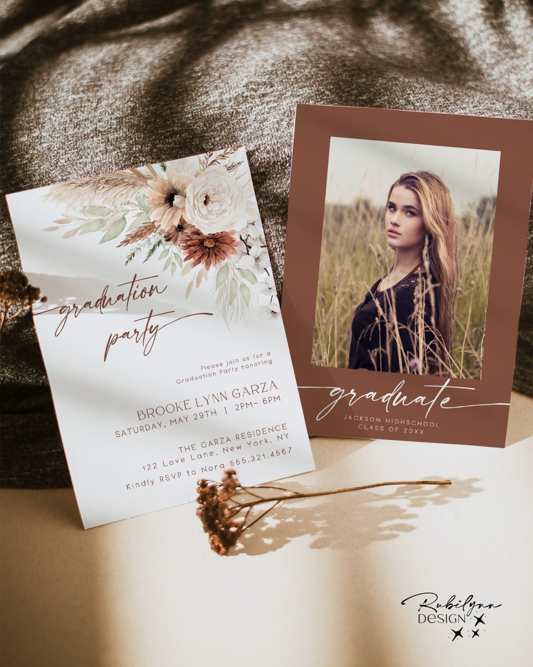 Boho Graduation Party Invitation, Pampas Grass Photo Invite, Bohemian ...