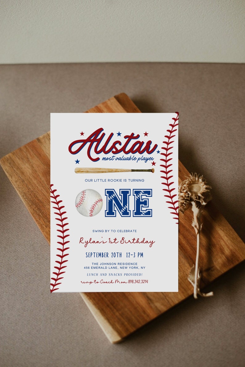 Baseball First Birthday Invitation, Allstar MVP Baseball Invite ...