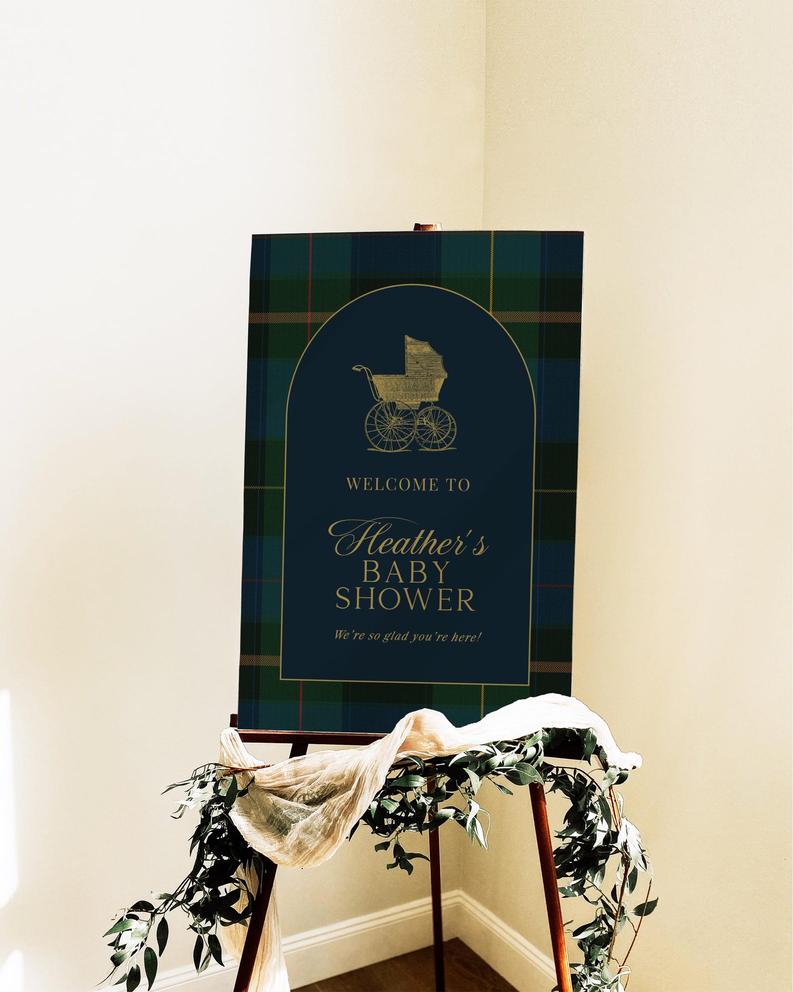 Classic Plaid Baby Shower Welcome Sign, Vintage Baby Carriage Welcome ...