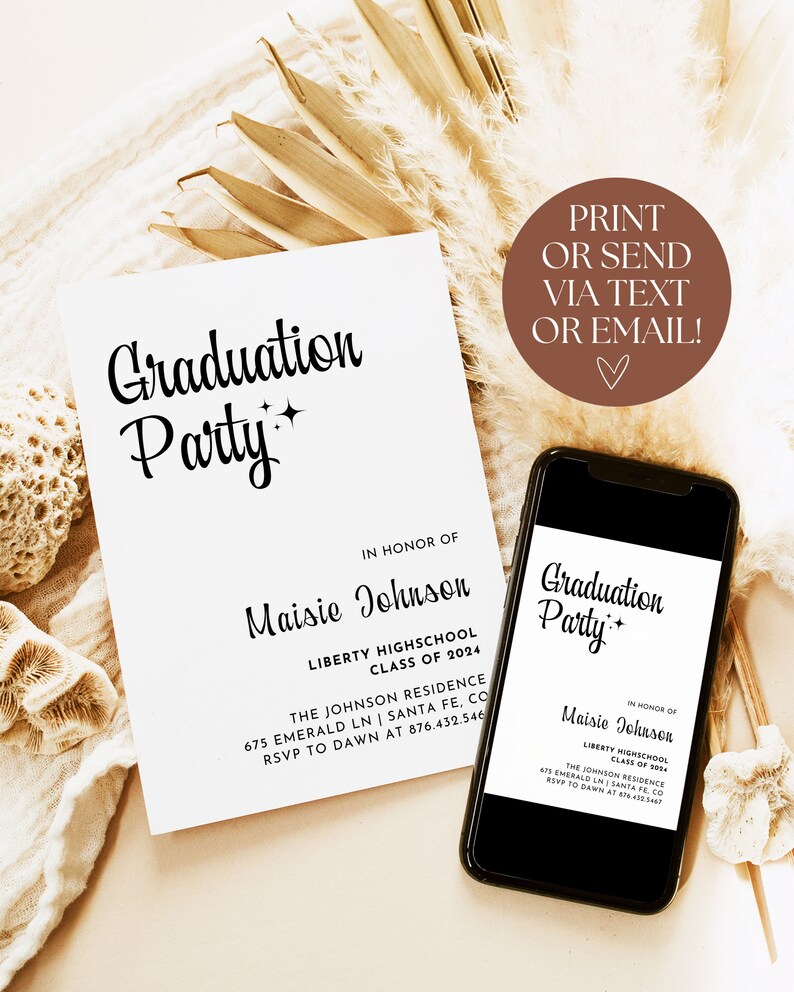 Modern Retro Graduation Party Invitation Template DIY Editable Photo ...