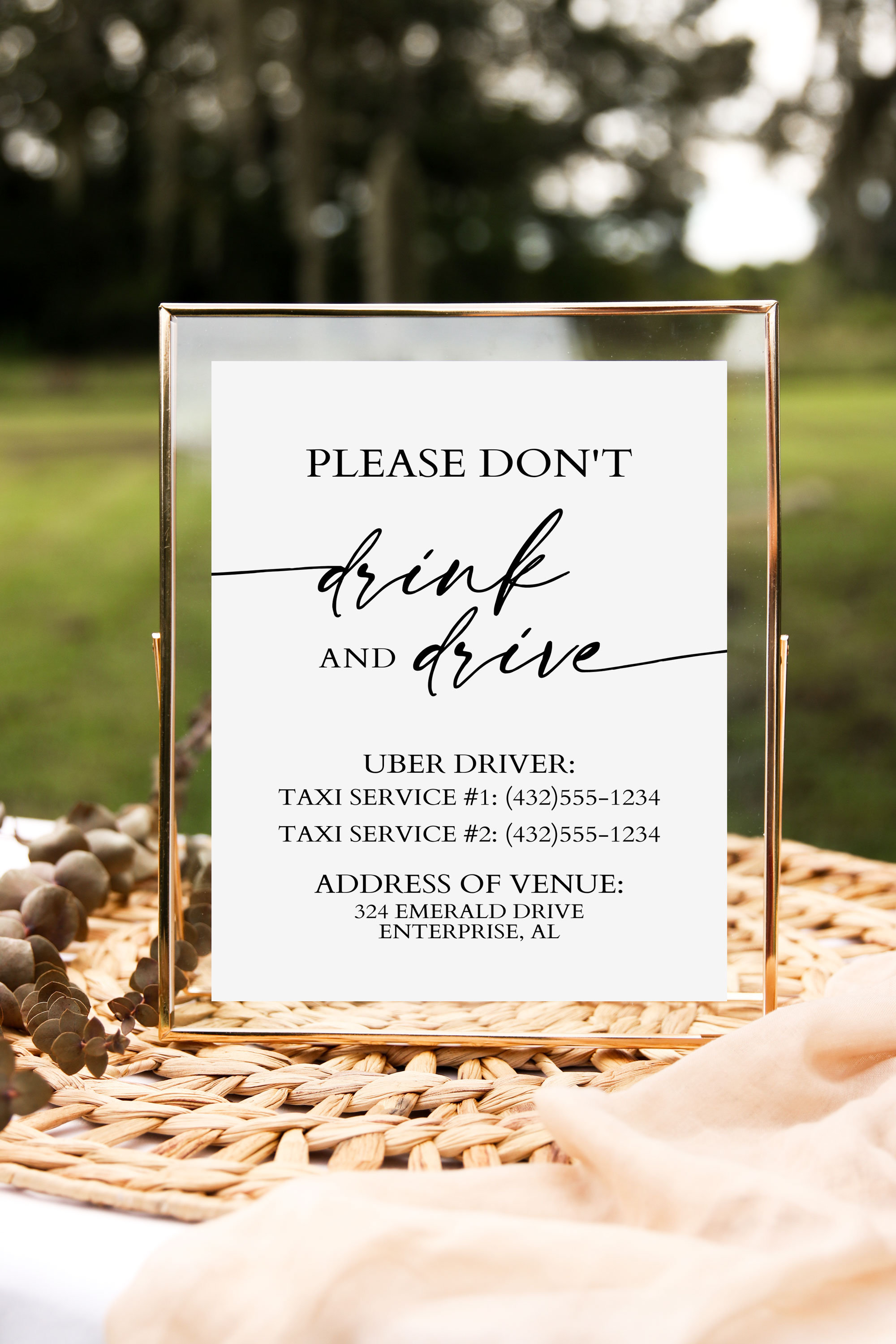 Printable Wedding Uber/lyft/taxi Sign, Please Don't Drink & Drive Sign ...