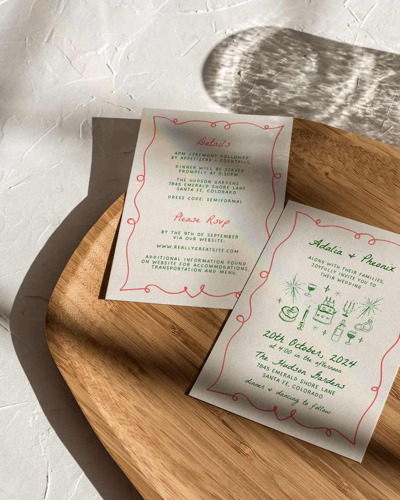 Hand Drawn Wedding Invitation Template, Whimsical Double Sided Invites ...