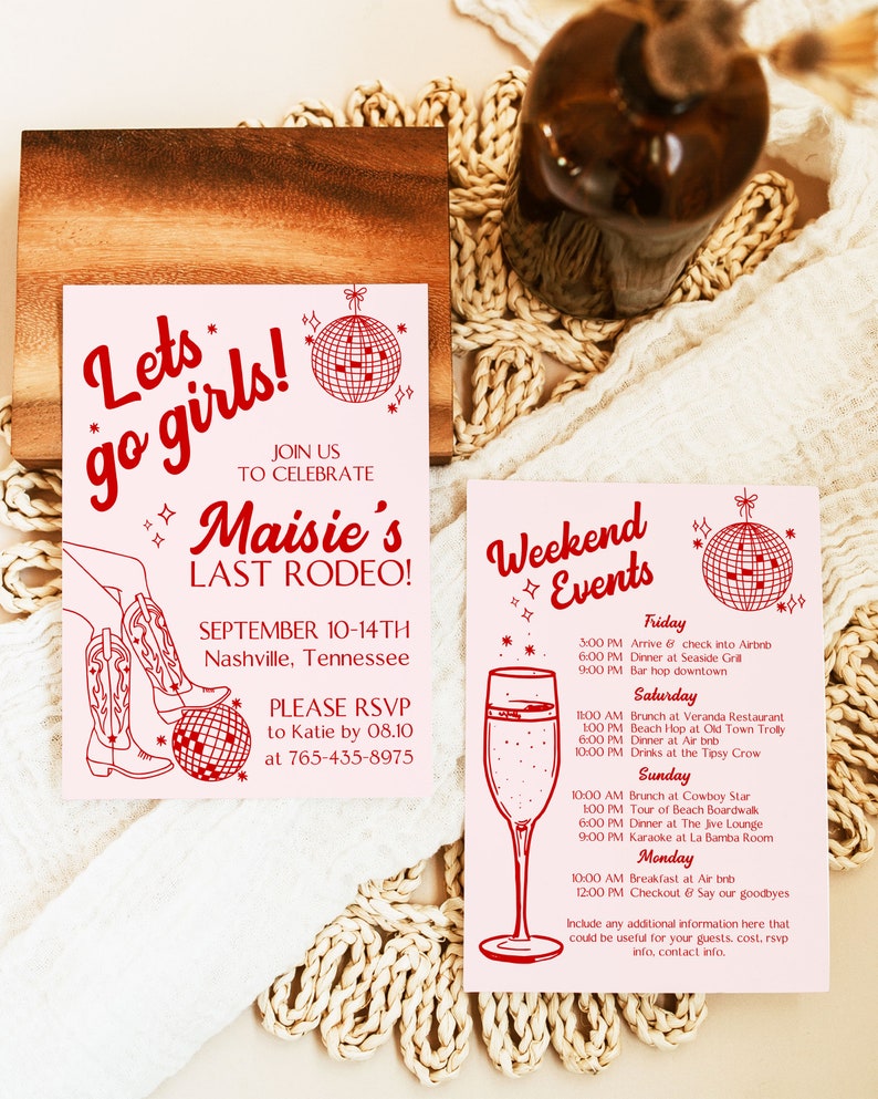 Handwritten Let's Go Girls Bachelorette Party Invitation Template, DIY ...
