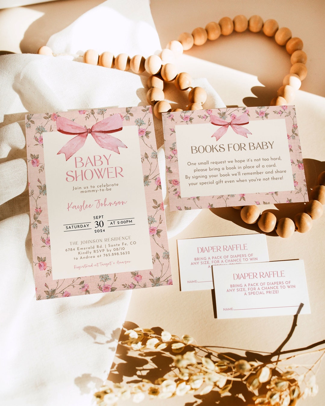 DIY Editable Coquette Shabby Chic Baby Shower Invitation Set ...