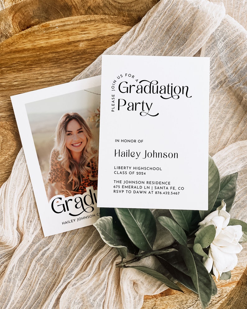 Modern Retro Photo Graduate Invite Printable Picture Highschool Grad ...