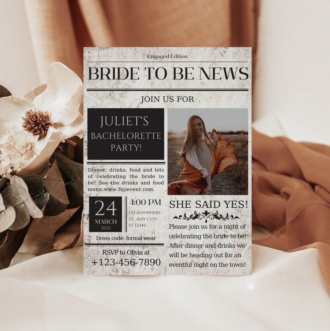 Newspaper Bachelorette Party Invitation, Photo Bachelorette Party ...