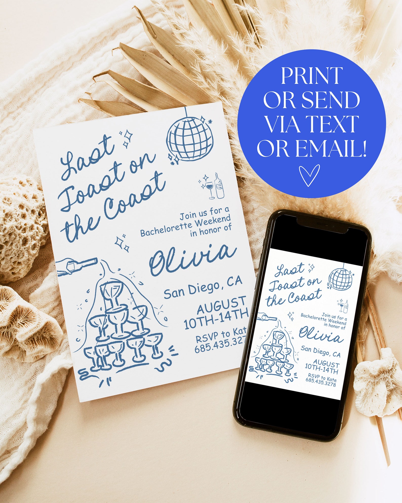 Last Toast on the Coast Bachelorette Party Invitation and Itinerary ...