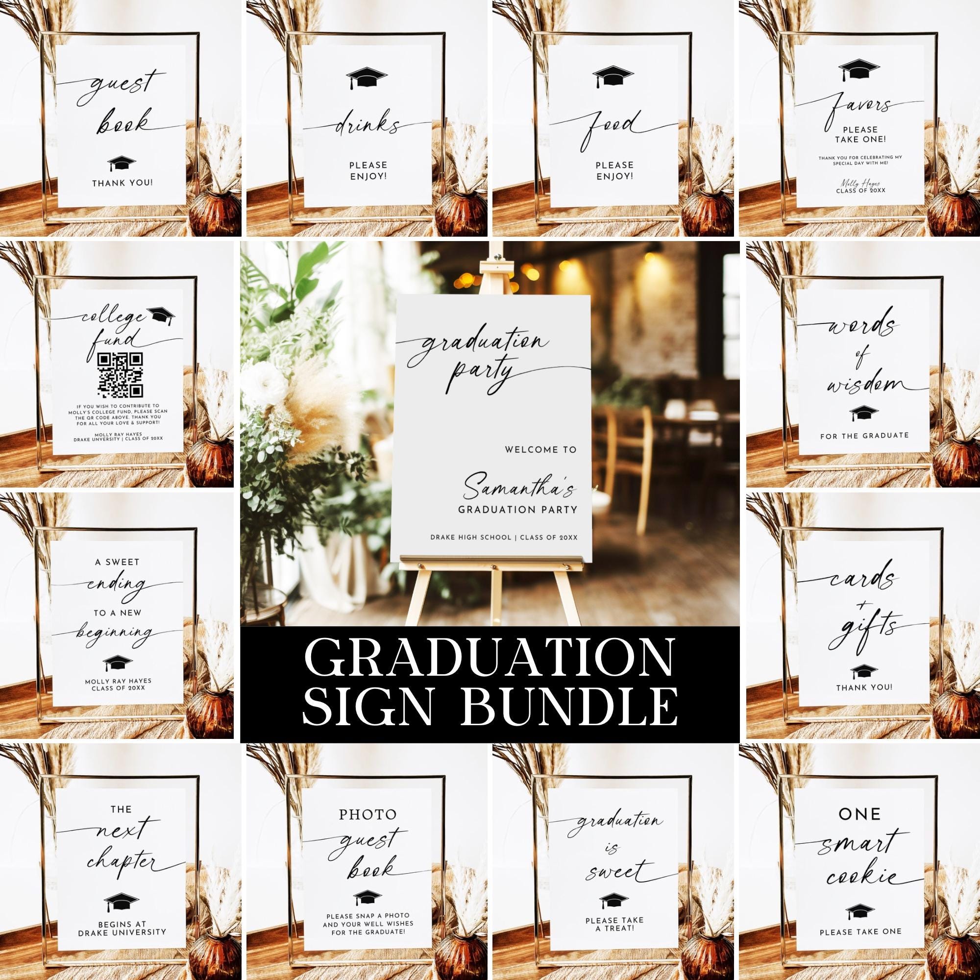 Graduation Party Sign Bundle, Editable Grad Party Templates, Printable ...