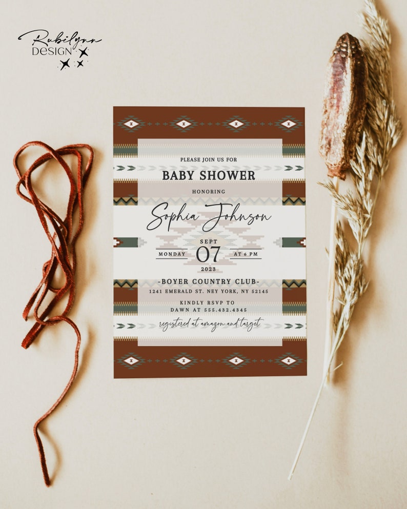 Western Baby Shower Invitation Suite, Aztec Wester Baby Shower ...