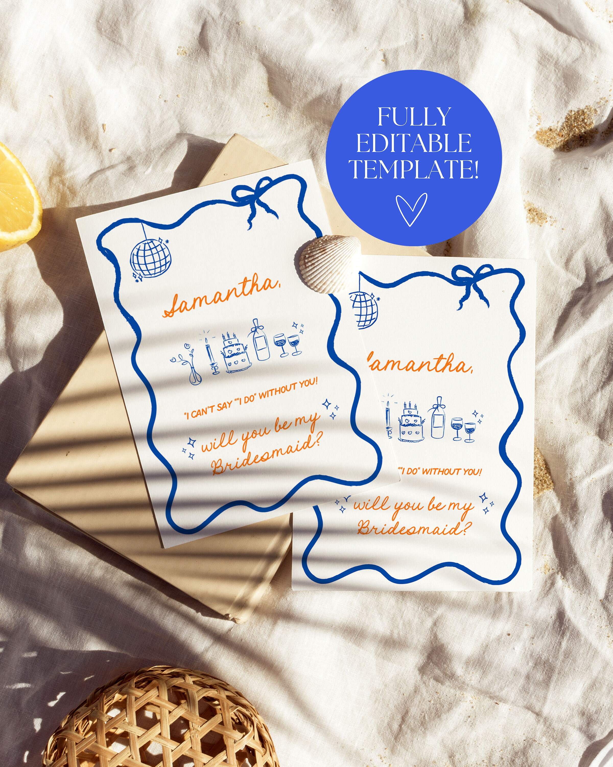 Bridesmaid Proposal Card Template, Hand Drawn Doodle Will You Be My ...