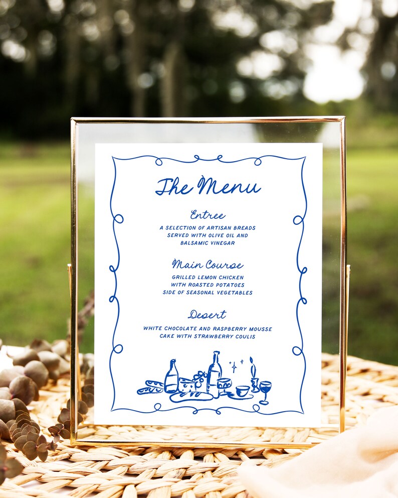 The Menu Table Sign Template, Quirky Hand Drawn Illustration Wedding ...