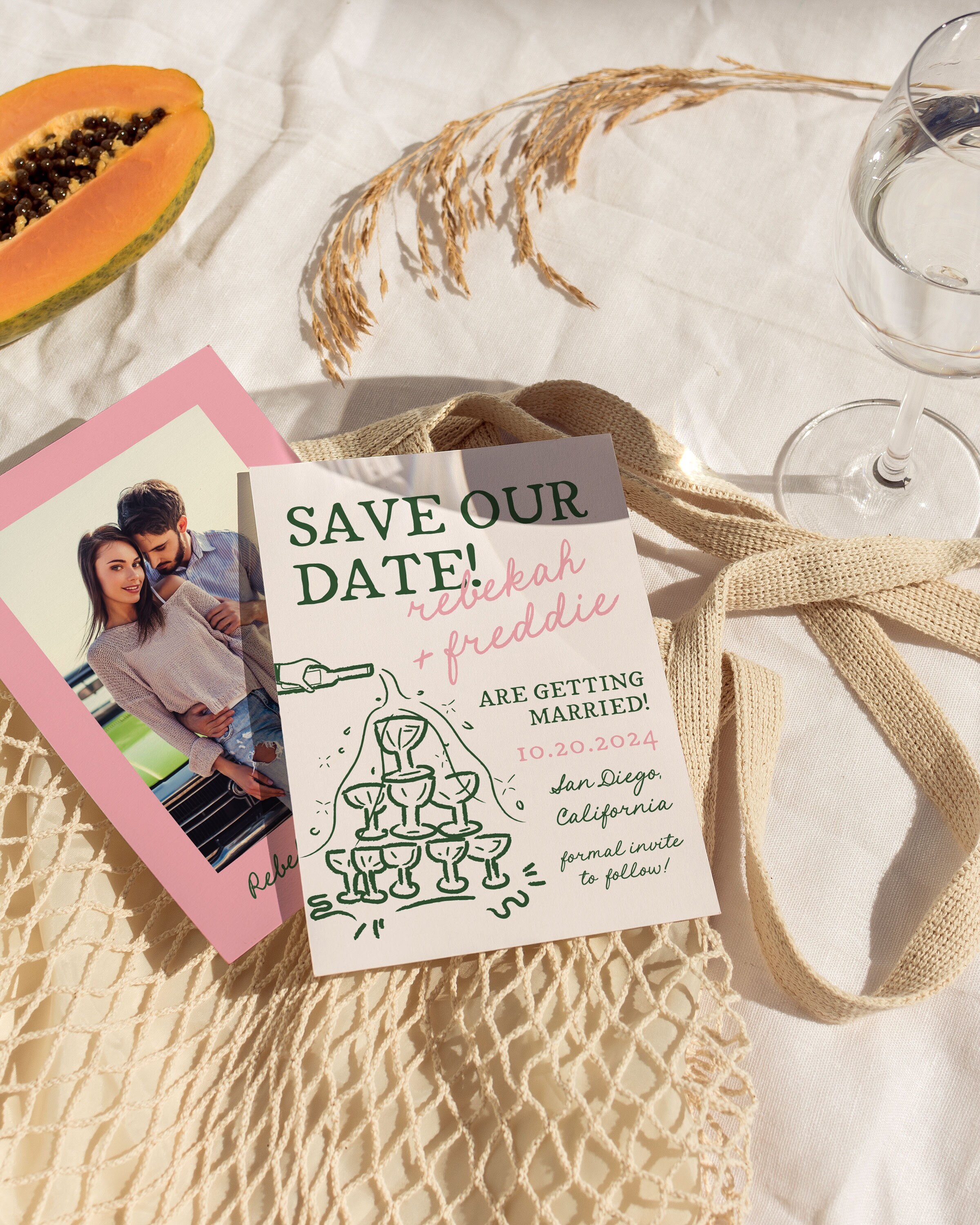 Save The Date Template Hand Drawn Parisian Champagne Tower Invitation