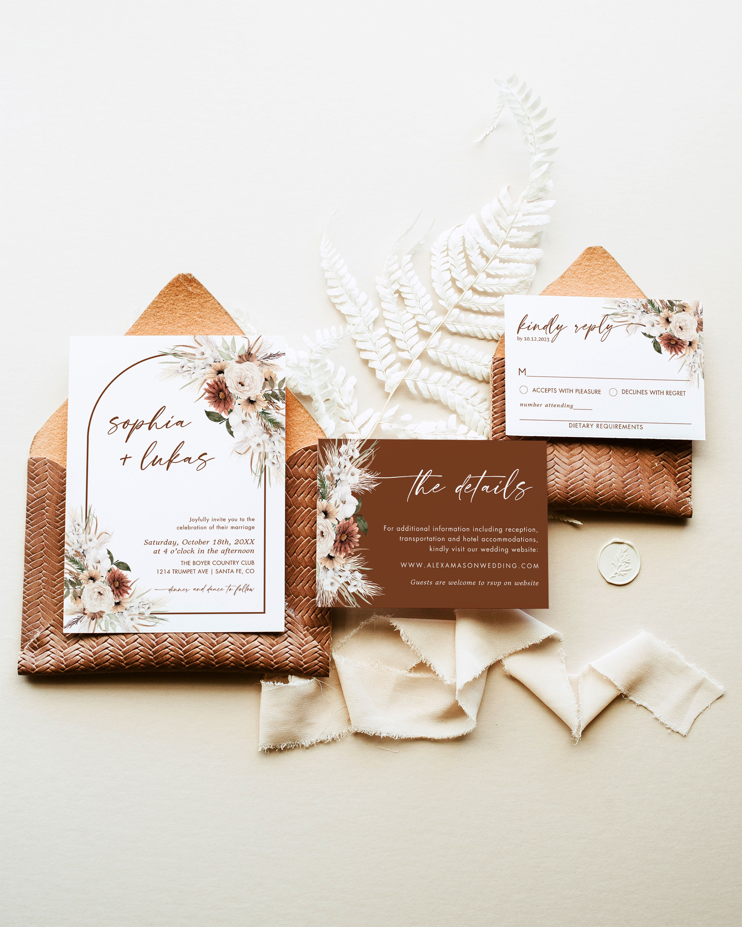Terracotta Wedding Invitation Template, Rustic Floral Wedding ...