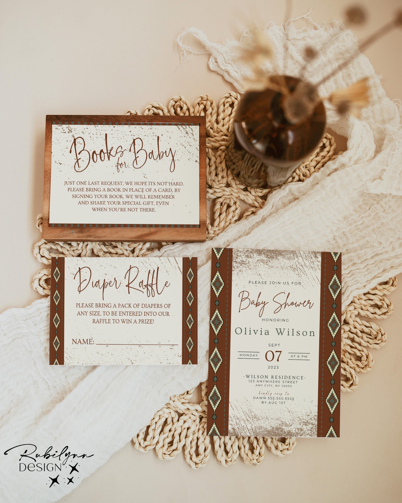 Aztec Western Baby Shower Invitation, Terracotta Aztec Invitations ...