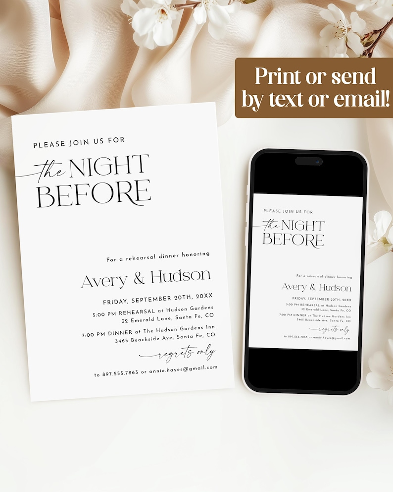 The Night Before Rehearsal Dinner Invitation Modern Minimalist ...