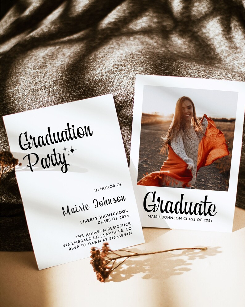 Modern Retro Graduation Party Invitation Template DIY Editable Photo ...