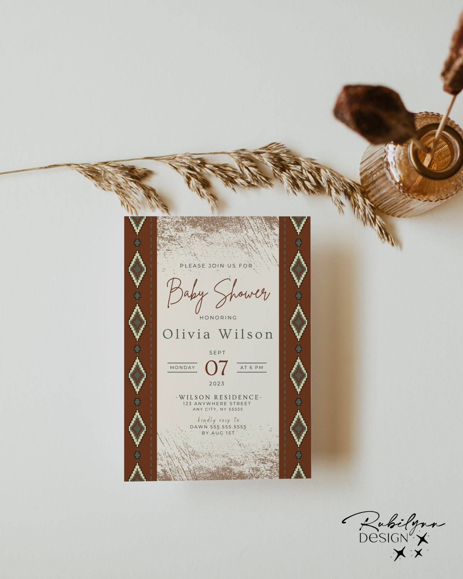 Aztec Western Baby Shower Invitation Terracotta Aztec - Etsy