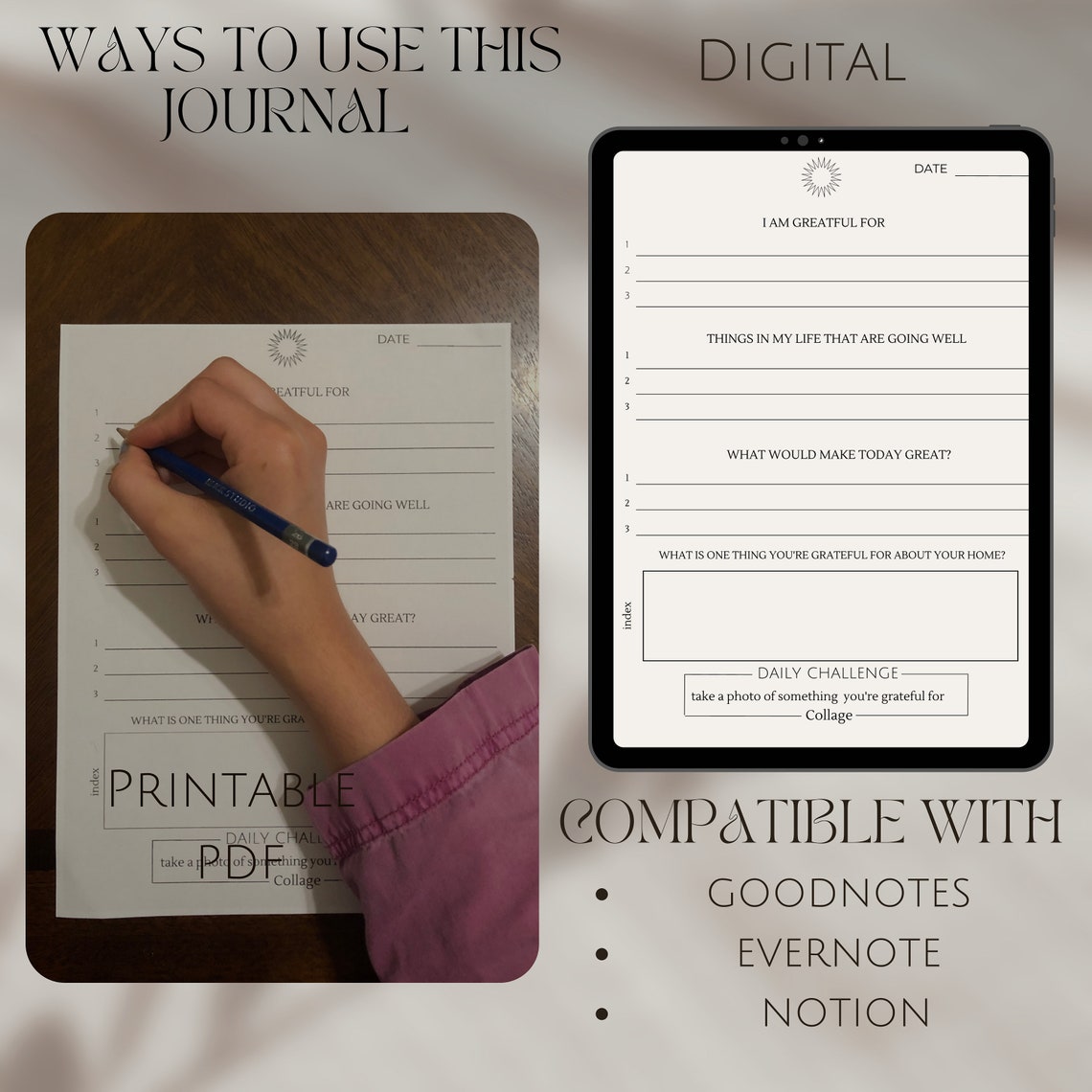 Daily Gratitude Journal | Digital Gratitude Journal for Ipad, Goodnotes ...