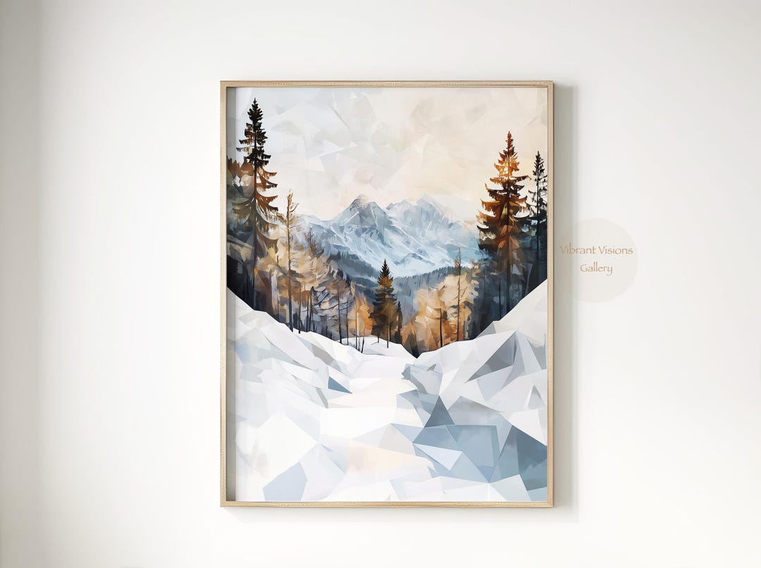 Abstract Winter Wonderland Poster - Snowy Mountain Peaks - Modern Art ...