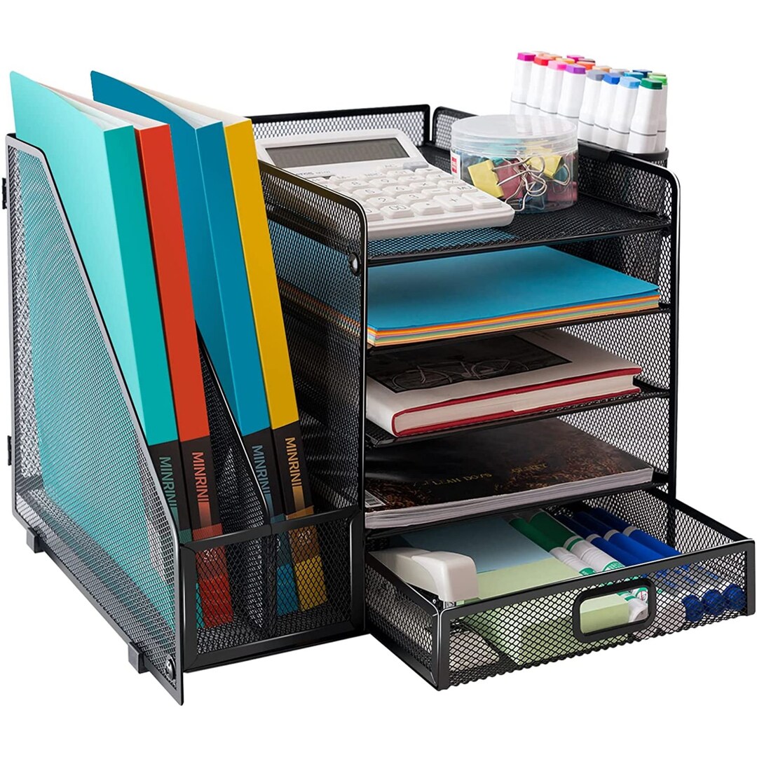 5 Tier Desk Organizer With Vertical File Racks Paper Letter - Etsy