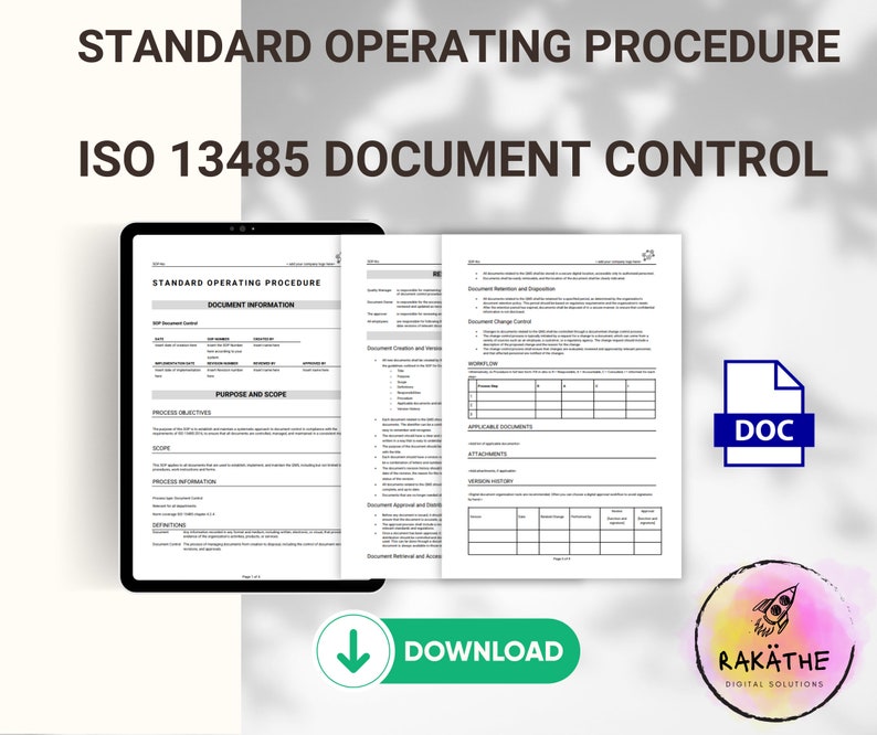 ISO 13485 Document Control SOP Template (digital Download) - Etsy