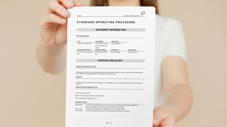 Standard Operating Procedure, SOP, Internal Audit, ISO13485, Template ...