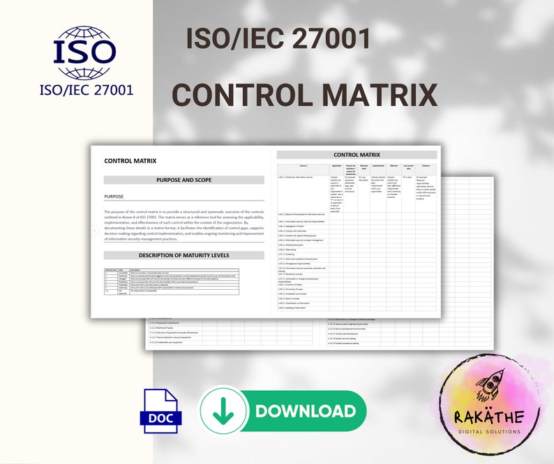 ISO/IEC 27001 Control Matrix Template I Structured and Systematic ...