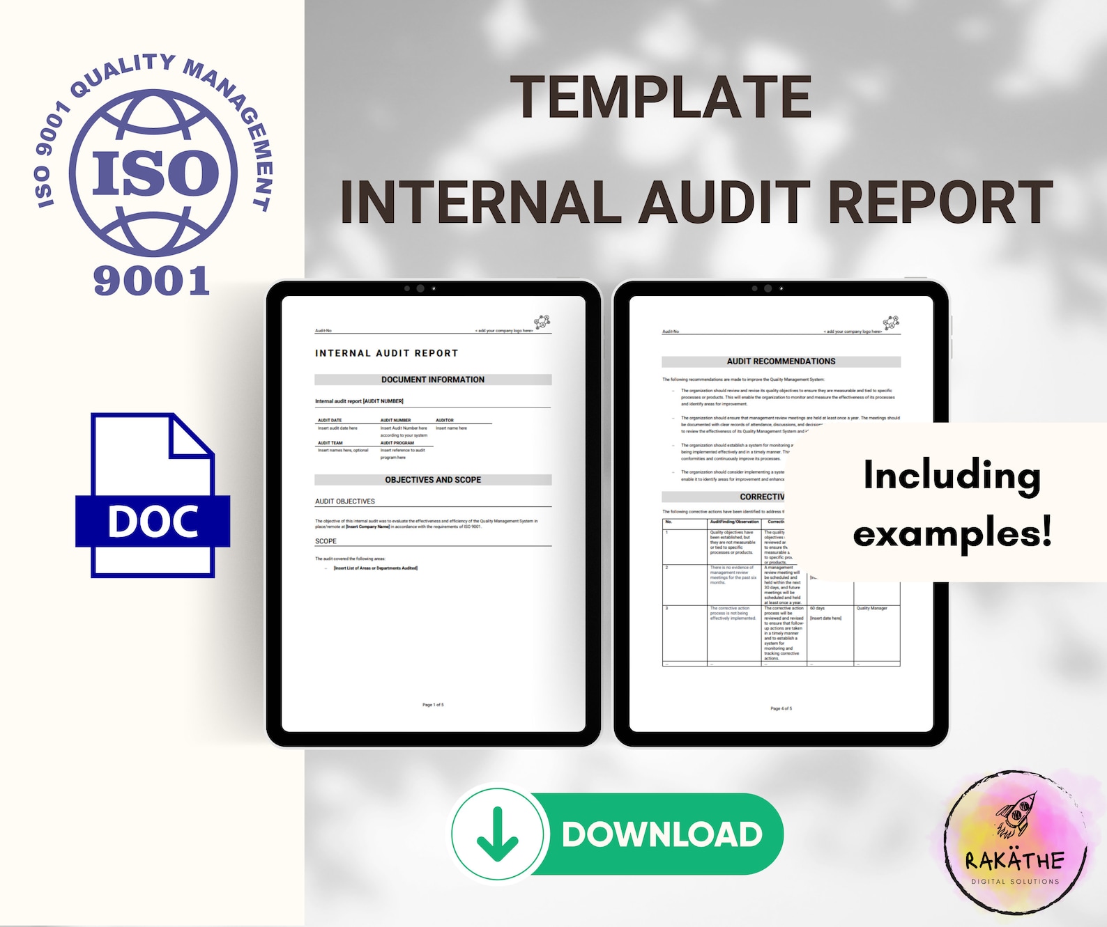 Internal Audit Report Template, ISO9001, Editable MS Word (digital ...
