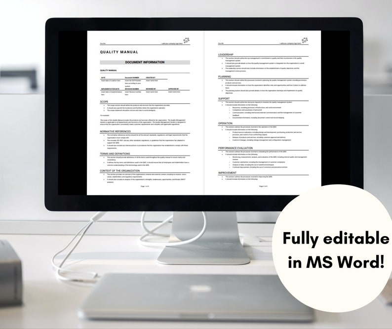 ISO 9001 Quality Manual Template, Editable Word Format (download) - Etsy