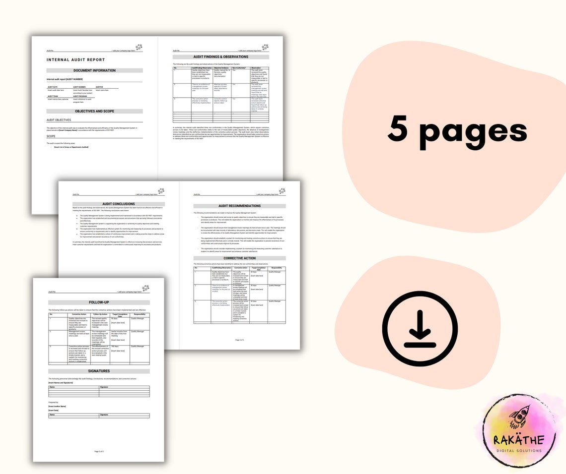 Internal Audit Report Template I ISO9001 I Quality Management System I ...